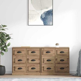 vidaXL vidaXL Buffets avec tiroir 2 pcs Ch&ecirc;ne artisanal 70 x 35,5 x 67,5 cm