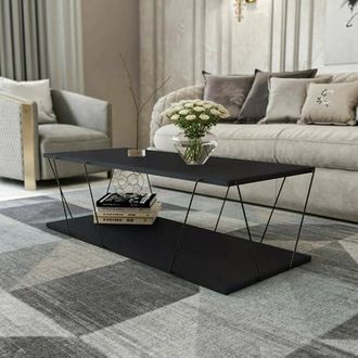 Dmora Couchtisch Harmonia 120x50x30h cm Schwarz, Zeitungsablage