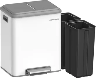 Songmics Songmics - Poubelle de Cuisine, 2 x 15 l Poubelle Double pour le Recyclage et les D&eacute;chets M&eacute;nagers, Benne &agrave; Ordures, Seaux Int&eacute;rieurs, Acier