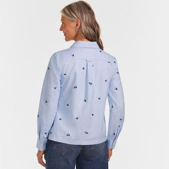 Lands End Verk&uuml;rzte Oxfordbluse, Damen, Gr&ouml;&szlig;e:40-42 regular, Blau, Baumwolle, by Lands End