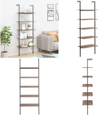 vidaXL Leiterregal mit 5 Böden Dunkelbraun und Schwarz 64x35x185 cm - Bücherregal - Wandregal - Aufbewahrungssystem - Regal Schwarz Braun - Stehregal - Home