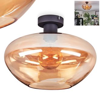 HOFSTEIN Deckenleuchte Mertola, 1-flammige Deckenlampe aus Metall/Glas in Schwarz/Bernsteinfarben moderne Leuchte im Retro/Vintage-Design (&Oslash; 35 cm), E27, Esszi