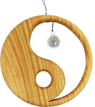 Mitienda Fensterdeko Holz Yin Yang Fensterschmuck mit Kristall, Geschenkidee, Holzdeko, Sonnenfänger, Weihnachtsdeko