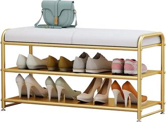 Generic 2-stöckiges Schuhregal for Den Eingangsbereich - Schuhbank Mit Langer Sitzfläche Und Metallregalen, Gepolstert, Großer Versteckter Raum, Leicht Zu Mon