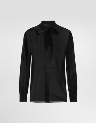 Dolce & Gabbana Bluse Aus Chiffon Mit Schleife Am Kragen - Frau Blusen Und Tops Schwarz Seide 46