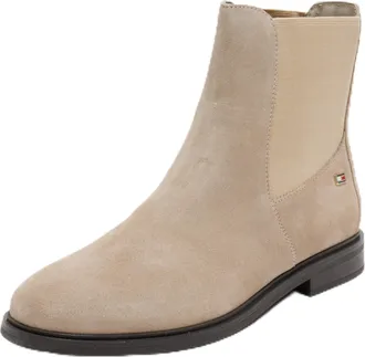 Tommy Hilfiger Damen Chelsea Boots Flag Suede Flach, Beige (Beige), 38