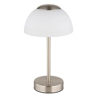 Globo Lighting Tischleuchte mit Touchdimmer LED Nachttischlampe Akku Tischlampe Wohnzimmerlampe, Metall nickel matt Glas opal, 2,5W 150lm warmwei&szlig;-kaltwei&szlig;, DxH 15x2