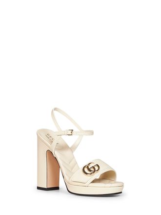 Gucci Womens Platform Sandals Double G Ivory Leather Calf