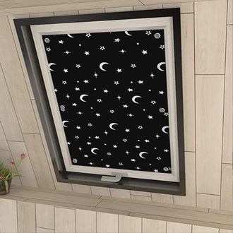 EuroHome 100% Verdunkelung Dachfenster Rollo ohne Bohren Sonnenschutz Verdunkelungsrollo mit Saugn&auml;pfen f&uuml;r Velux-Fenster Mond Sterne 92x118 cm f&uuml;r Roto11/14
