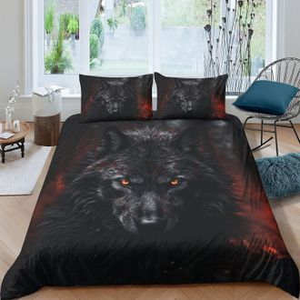 Generic 3 St&uuml;ck Bettw&auml;sche Tier Wolf 155X200 cm Bettw&auml;sche Set Weiche Microfaser Bettbezug Mit Rei&szlig;verschluss Und 2 Kissenbez&uuml;ge - Anti-Allergien Feuchtigkeit