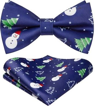 Hisdern Noeud Papillon Noel Homme Bleu Pré-noués Fête Cadeau Modèle de Noël Noeud Papillon Ensemble