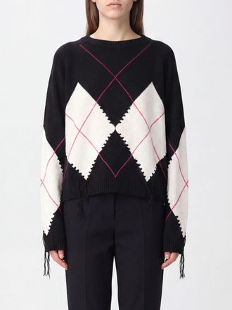 Pinko Pull Berna en laine et cachemire &agrave; motif losanges avec d&eacute;tails &agrave; franges