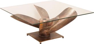 Invicta Interior Maritimer Couchtisch Ocean L - 85cm - antik Kupfer - mit Schiffsschraube und Glasplatte