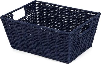 Compactor Rechteckiger Aufbewahrungskorb aus geflochtenem Papier in Dunkelblau - Deko-Korb f&uuml;r Schlafzimmer oder Bad - Ideal zur Organisation von W&auml;sche, Spielz