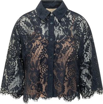 Michael Kors Femme, Blouses et Chemises, Bleu, Taille: 40 FR Lace Shirt