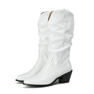Generic Bottes western molles pour femme - Bout rond - Talons mi-hauts - Chaussures dhiver tendance &agrave; enfiler, blanc, 39.5 EU