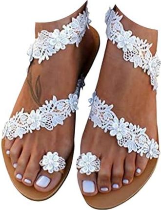 Generic Sandales pour femme - S&eacute;parateur dorteils en perles - Tongs de plage pour femme - Antid&eacute;rapantes - Chaussures d&eacute;t&eacute; &agrave; lani&egrave;res respirantes - S&eacute;parateur