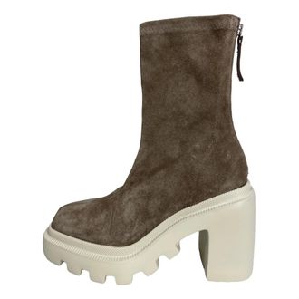 Vic Mati&eacute; VIC Matie 5002 Velourstr 305 Dove_Grey Plateaustiefelette Blockabsatz Stretchleder Beige - - Shoes - Damen - Grau - 38 EU