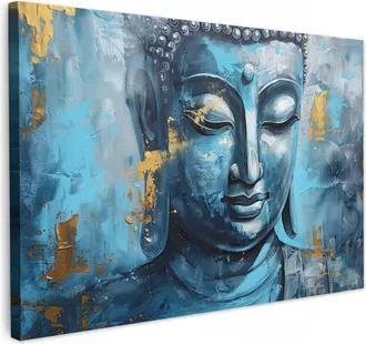 MuchoWow © Leinwand Bilder Groß 120x80 cm XXL Wanddeko Wohnzimmer Aesthetic Room Decor Deko Zimmer Wandbilder Modern Bild auf Leinwand Buddha - Zen - Blau - Go