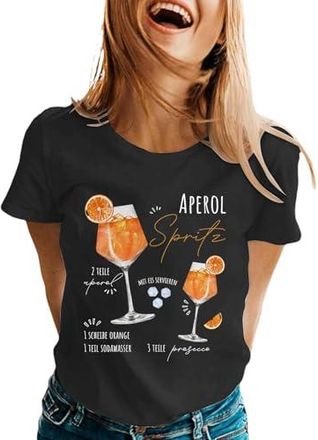 Generic Costume Aperol pour femme - T-shirt en coton Aperol Spritz - T-shirt &agrave; manches courtes - Col rond - T-shirt d&eacute;t&eacute; amusant - Pour cocktail, f&ecirc;te, &eacute;v&eacute;nem