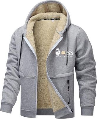 Generico RUMAOZIA Veste dhiver pour homme - Veste doublée à capuche pour hommes - Lettres imprimées - Manteau uni avec fermeture éclair - Veste dextérieur chau