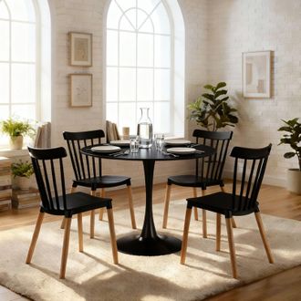 IDIMEX Essgruppe Loire/RAVI mit rundem Tisch und 4 St&uuml;hlen, Schwarz - Esstisch 100 cm mit 4 St&uuml;hlen, platzsparende Esszimmerm&ouml;bel im modernen Landhaus-Stil, 