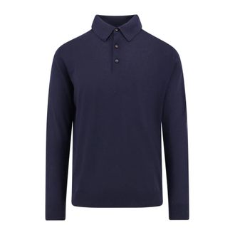 Kiton Blauer Langarm-Poloshirt mit Rippenkragen - - Tops - Herren - Blau - XL