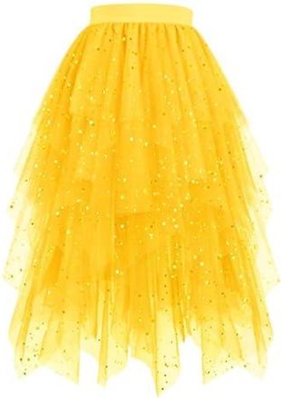 Onsoyours Jupe en Tulle pour Femme - Jupe &agrave; Paillettes - Tutu Bouffante - Midi &Eacute;l&eacute;gante - Costume de Carnaval A Jaune XL