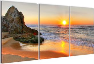 Runa Art Bilder Sonnenaufgang Strand 3 Teilig Bild auf Vlies Leinwand Deko Wohnzimmer Schlafzimmer D&uuml;nen Panorama Orange 609536a