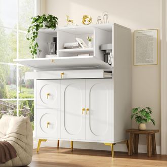 Generic HUQIQWE K&uuml;chenschrank Wei&szlig; Als Sideboard K&uuml;che Und Anrichte Sideboard Mit Faltt&uuml;ren Aus MDF Mit Verstellbarer Trennwand Stauraum Buffetschrank K&uuml;che S