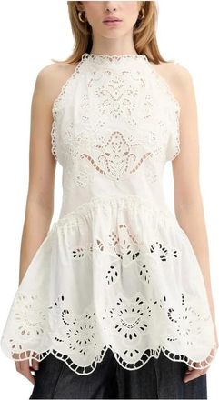 Farm Rio Farm Rio, Femme, Blouses et Chemises, Blanc, Taille: 38 FR Robe dos nu Halterneck en Broderie Anglaise Festonn&eacute;e