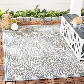 Safavieh Traditionell Teppich für Wohnzimmer, Esszimmer, Schlafzimmer - Beachhouse Collection, Kurzer Flor, Blau und Creme, 79 X 152 cm