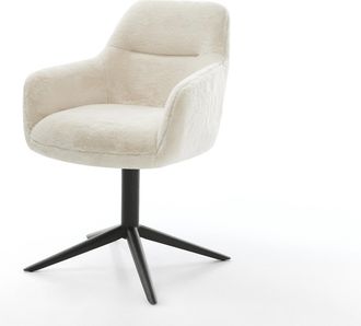 DELIFE Drehstuhl Pejo-Flex Pl&uuml;sch Creme-Wei&szlig; Fu&szlig;kreuz Schwarz 360&deg; drehbar Wippfunktion Taschenfederkern, Esszimmerst&uuml;hle