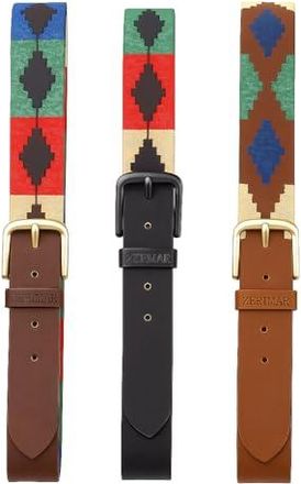 Zerimar Ceinture en cuir de vache pour homme |Style polo argentin| Largeur 38 mm | Boucle &eacute;l&eacute;gante | Bracelet en cuir de qualit&eacute; sup&eacute;rieure | Braun Vert | Tai