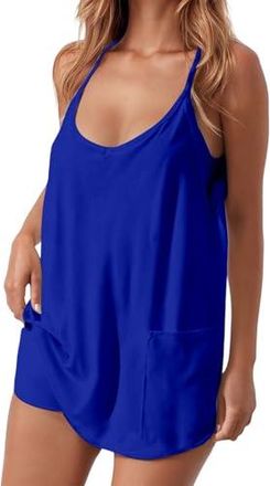 Generic Ensemble 2 pi&egrave;ces pour femme 2026 avec haut sans manches et poches - Surv&ecirc;tement &agrave; col rond et short assorti, bleu, XXL