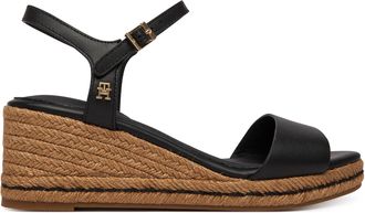 Tommy Hilfiger Espadrilles Tommy Hilfiger Mid Wedge Espad Leather FW0FW09340 Schwarz