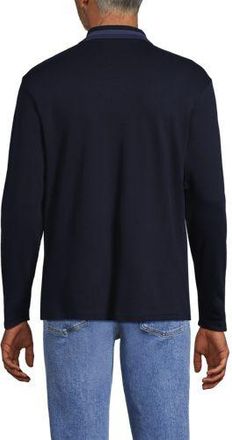 Lands End Langarm-Poloshirt mit Kontrastkragen, Herren, Größe:56-58 regular, Blau, Baumwolle, by Lands End