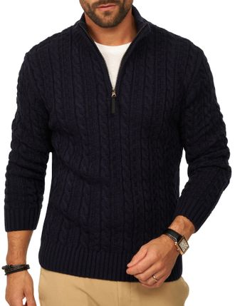 Behype. Herren Strickpullover als Troyer in Grobstrick mit Zopfmuster - Winterpullover im Regular-Fit mit Stehkragen - Warmer Half-Zip Pulli f&uuml;r M&auml;nner DC_881