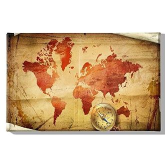 Homemania Bild Weltkarte - Plan - für Wohnzimmer, Schlafzimmer - Mehrfarbig aus Polyester, Holz, 45 x 3 x 70 cm - HM20KNV45x70-246