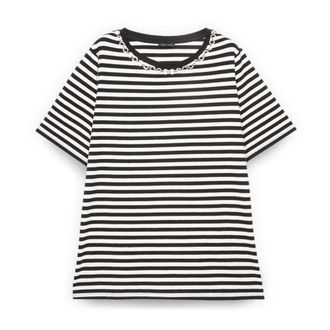 Fiorella Rubino Gestreiftes Baumwoll-T-Shirt mit Applikationen - - Tops - Damen - Schwarzk - L