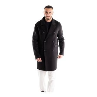 Paolo Pecora Homme, Manteaux, Noir, Taille: S Long Wool-Blend Coat