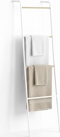 Relaxdays Handtuchleiter aus Metall, 4 Sprossen, f&uuml;r Handt&uuml;cher & Kleidung, platzsparend, HxBxT 158x40x28 cm, wei&szlig;