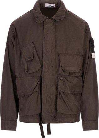 Stone Island Homme, Vestes, Gris, Taille: M Cotton Nylon Micro Ripstop Field Jacket