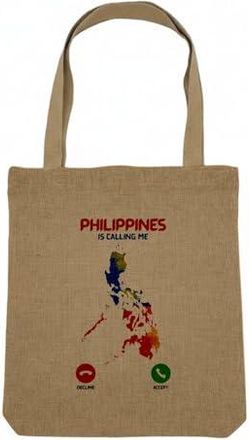 Fabulous Sac Shopping Tote Bag Aspect Lin - Philippines Is Calling Me Map Asia Island - Sac de Courses Toile Epaisse 360g Beige Naturel Cabas Port&eacute; Epaule Soli