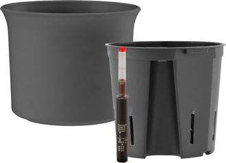 Leni Atlas Blumentopf mit Kulturtopf & Gießanzeige Hydrokultur-Set | Übertopf Ø 15 cm Höhe 13 cm Anthrazit Kunststoff matt | Pflanztopf für Hydrokultur