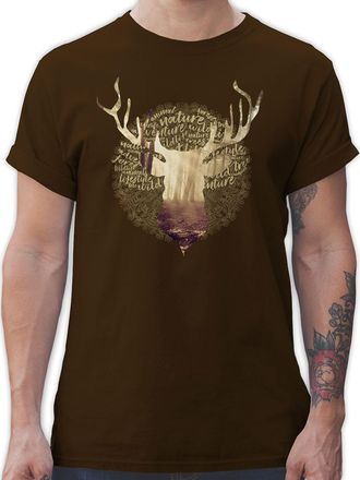 Shirtracer T-Shirt Herren - Kompatibel mit Oktoberfest - Hirsch Motiv Geschenk J&auml;ger I Hirschgeweih Tracht - XL - Braun - trachtenshirt bayrische Trachtenmode t 