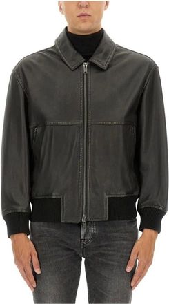 HUGO BOSS Homme, Vestes, Brun, Taille: XS Veste en cuir zipp&eacute;e