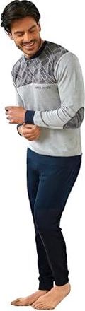 Enrico Coveri Pyjama Homme Hiver - Pyjama Homme Coton Chaud - Pyjama Homme Hiver Chaud Même Grande Taille, 2089 Gris, XL
