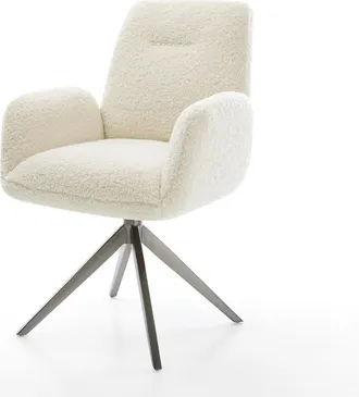 DELIFE Drehstuhl Zoa-Flex Teddystoff Beige Kreuzgestell breit Graphit 360&deg; drehbar Wippfunktion Taschenfederkern, Esszimmerst&uuml;hle