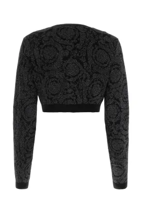 Versace Womens Embroidered Stretch Viscose Blend Cardigan Black Maglieria Sweater